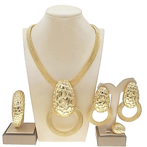 Necklaces for Women 24K Gold Dubai Gold Accessories for Women Nigerian Jewelry Set on Wedding Party Fashion Jewelry Sets (Gold64)