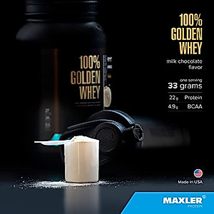 Maxler 100% Golden Whey Protein - 22g of Premium Whey Protein Powder per Serving - Pre Post Intra Workout - Fast-Absorbing Whey Hydrolysate, Isolate & Concentrate Blend - Milk Chocolate Protein 5 lbs