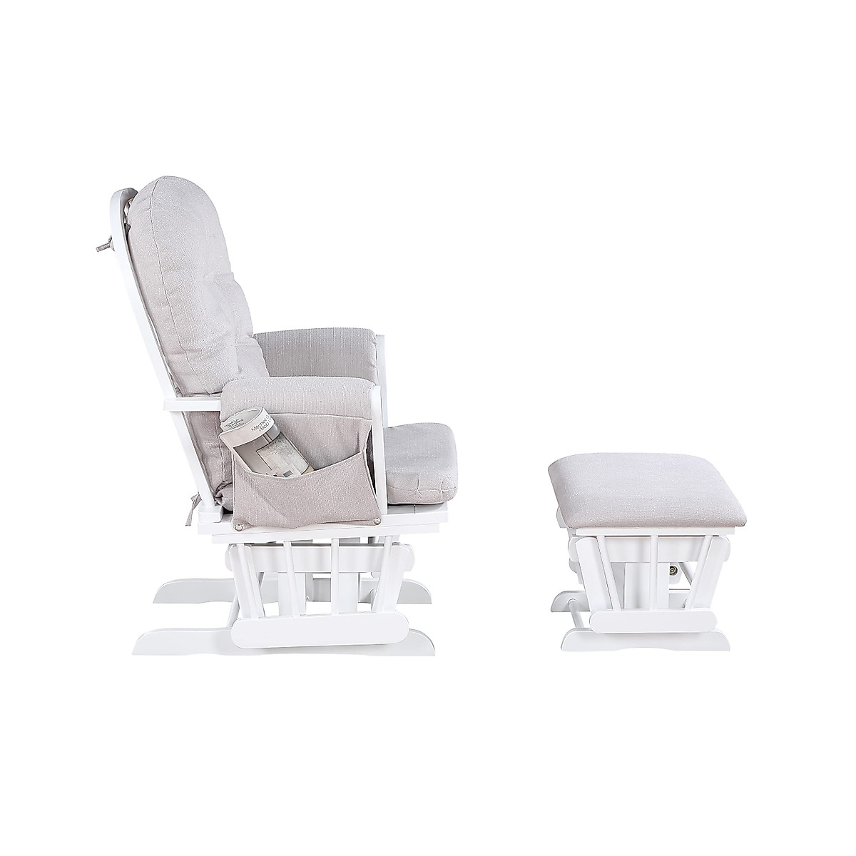 Suite Bebe Carson Glider and Ottoman in White Wood and Woven Gray Fabric