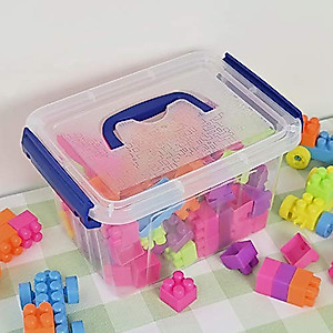 Pekky Plastic Small Handle Storage Box, 3.5 Quart Clear Plastic Bins, 6 Packs(Blue)