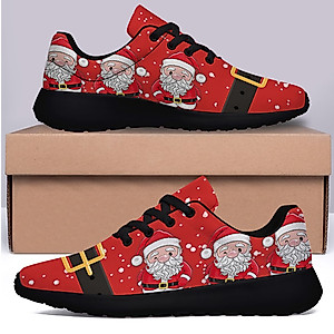 Christmas Santa Claus Shoes Womens Fashion Casual Shoes Mens Breathable Trail Running Sneakers for Girl Boy Black Size 13