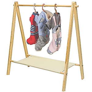 Morimoe Garment Rack with Bottom Storage Shelf, Pine Wood, Dress up Rack for Kids, 35" Width