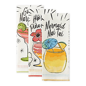 DII Summer Basics Kitchen Collection Tropical Dishtowel Set, 18x28, Recipe Trio