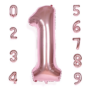 AULE 40 Inch Big Rose Gold 1 Balloon Number Large Foil Helium Number Balloons 0-9 Jumbo Giant Happy 1st Birthday Party Decorations for Boy or Girl Huge Mylar Anniversary Party Supplies