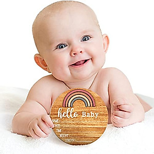Wooden Baby Birth Announcement Sign Rainbow Baby Name Sign with Marker Pen Baby Arrival Sign Welcome Newborn Sign for Hospital Photo Prop Baby Shower Nursery Gift