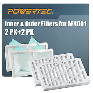 POWERTEC Inner & Outer Filters for WEN 3410 Air Filtration System & POWERTEC AF4000/AF4001, Replacement for Shop Fox W1830, WEN 90243-026-2, 90243-027-2 Woodworking Air Filters (75065)