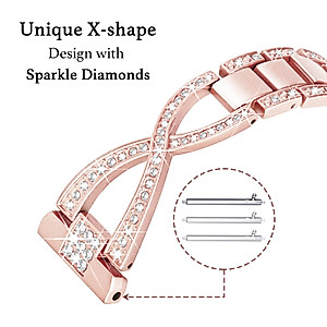 G-ficu Galaxy Watch 7 6 5 4 band, 20mm X-Shape Band for Samsung Watch 4 5 6 7 Bands 40mm 44mm, Women Bling Diamond Metal Band for Watch 4 6 Classic/Watch FE/5Pro/Watch 3 41mm/Active 2-Rose Gold
