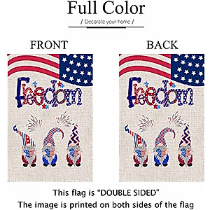 ITNOTC Garden Flags Patriotic, American flag American Gnome God Bless Freedom Independence Day Memorial Day Yard Decor Welcome House Flag Vertical Burlap Yard Flags for Outdoor Decorations 12 x 18 Inch