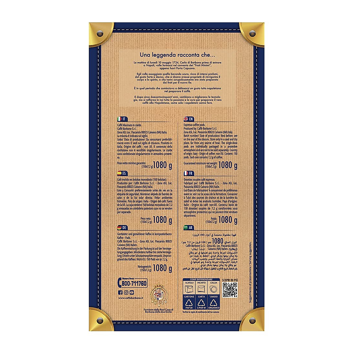 Caffe Borbone 150 Single Served Espresso Coffee Pods, Blue Blend with Refined Taste, Powerful Character and Intense Aroma, Roasted and Freshly Packaged in Italy