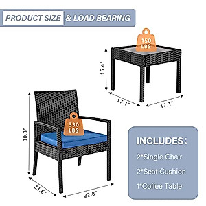Tochiyoga Patio Furniture Set 3 Piece, Wicker Patio Furniture Sets, Outdoor Wicker Rattan Furniture, Outdoor Bistro Set, Wicker Patio Set, All Weather Balcony Furniture Set(Black)