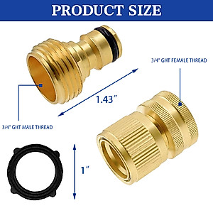 Hourleey Garden Hose Quick Connector, Solid Brass 3/4 Inch GHT Thread Garden Quick Connect Kit, Male and Female No-Leak Water Hose Fittings (6 Set)