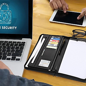 Leathario Portfolio Binder, A4 Padfolio Office Organizer, Business Folder Accessories with Zipper, Superior Vegan Leather, 9.7 Inch Tablet Sleeve, Writing Pad Document for Men Women, Card Storage