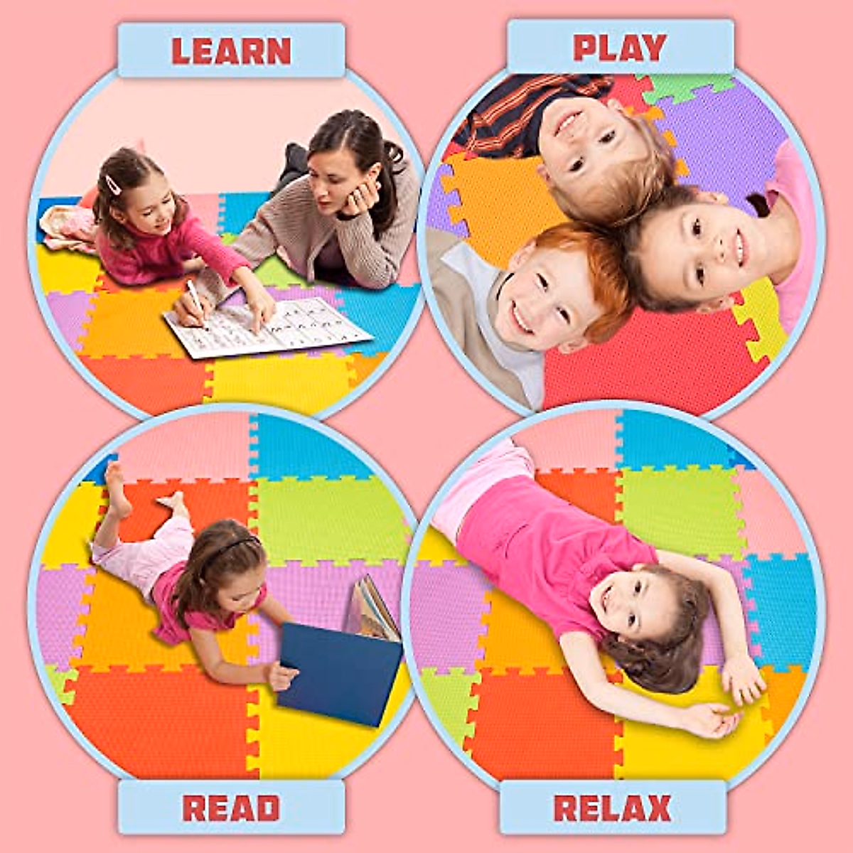 ToyVelt Foam Play Mat for Baby Kids Interlocking Foam Puzzle Floor Mats – EVA Non Toxic for Crawling, Exercise, Playroom, Play Area, Baby Nursery - 16 Tiles, Solid Colors