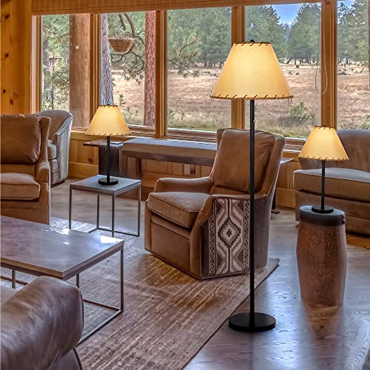 Catalina Lighting 22972-000 Rustic Cabin Lodge 3-Piece Table & Floor Lamp Set with Pull Chain, LED Bulb Included, 58", Dark Bronze Solid Shade