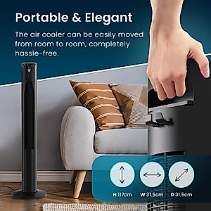 Pro Breeze 46" Oscillating Tower Fan with Remote, Floor Standing Fan Oscillating 70° - Powerful Quiet 45W Cooling Fan for Bedroom, 3 Speed, 4 Modes, 12 hr Timer - Bladeless Tower Fans for Room
