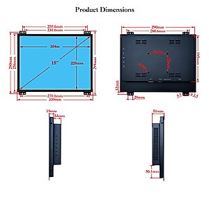 iChawk 15'' inch Display 1024x768 4:3 DVI VGA USB Power On Boot Metal Shell Embedded Open Frame Driver Free Ten-Point Capacitive Touch LCD Screen PC Monitor with Quick Easy Installation K150MT-DC