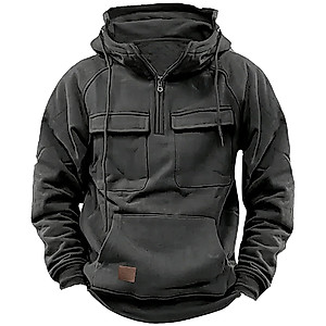 Mens Outdoor Outdoor Military Tactical Hoodie Sweatshirt Quarter Zip Cargo Pullover Hooded Workout Gym Sports Winter Jackets