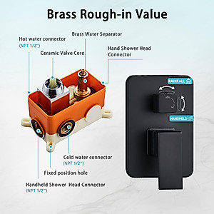 RTOBWEYE 8 Inch Shower Faucet Set High Pressure Rainfall Shower System Ceiling Mount Square Rain Shower Head with Handheld Spray Combo Ceiling Luxury Rainfall Shower Fixtures Matte Black (3-Setting)