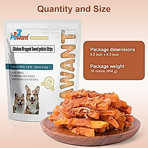 Pawant Dog Treats Chicken Wrapped Sweet Potato Dog Treats, Puppy Training Snacks, Rawhide Free Treats 1lb/454g