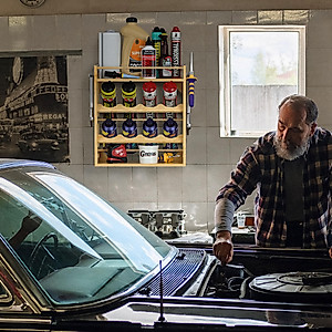 Nisorpa Spray Can Rack Holder Wooden Paint Bottle Organizer Lube Can Wall Mount Storage Rack Tool Storage Rack with 4 Hooks & 2 Selves for Garage & Workshop