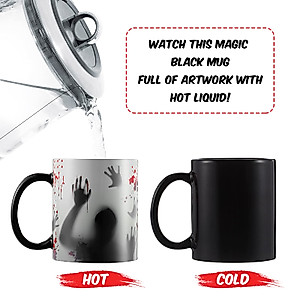 Color Changing Zombie Mug Surprise Birthday Gift Cup Bloody Scary Coffee Mug Heat Sensitive Morphing Ceramic Mug for Birthday Halloween Christmas Gift(11 oz)