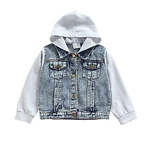 Kids Toddler Baby Girl Boy Denim Jacket Hoodie Button Coat Top Spring Fall Outfit Clothes (Grey, 4-5 Years)