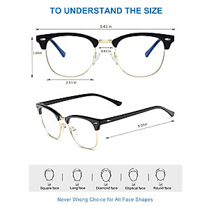 NSSIW Blue Light Glasses for Women and Men, Advanced Computer Glasses, Gaming Glasses, Semi Rimless with Blue Light Blocking, 11 Glossy Black/Golden Rim + Glossy Black/Black Rim, M