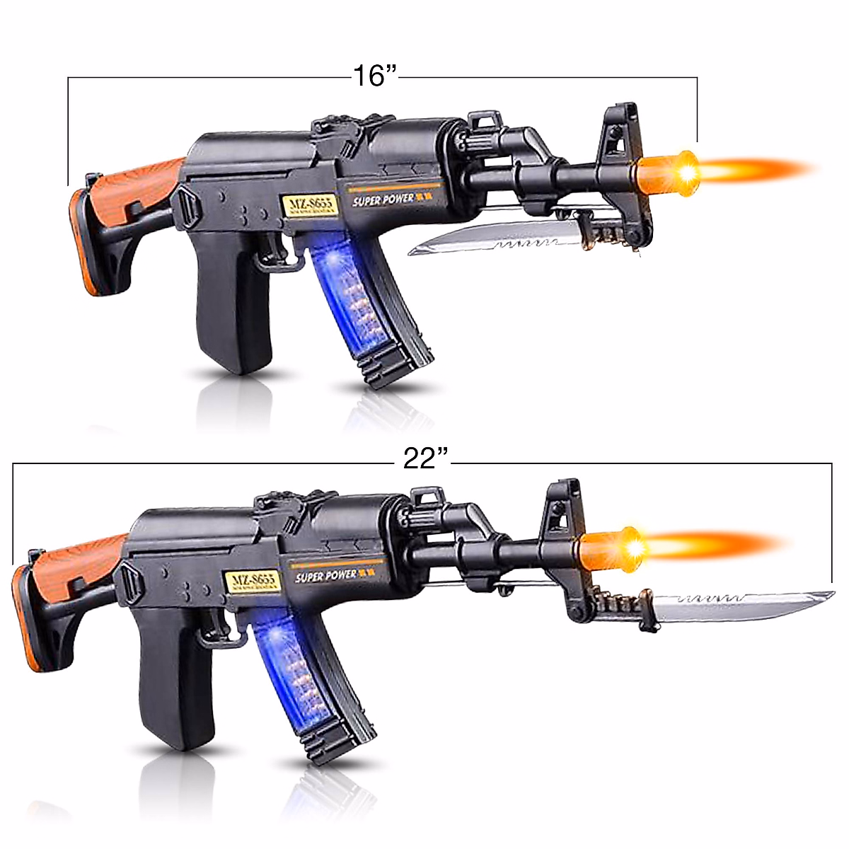 Light Up Toy Machine Gun with Folding Bayonet by ArtCreativity - Cool LED, Sound and Vibration Effect - 16 Inch Pretend Play Military Submachine Gun - Army Prop Gun for Boys and Girls