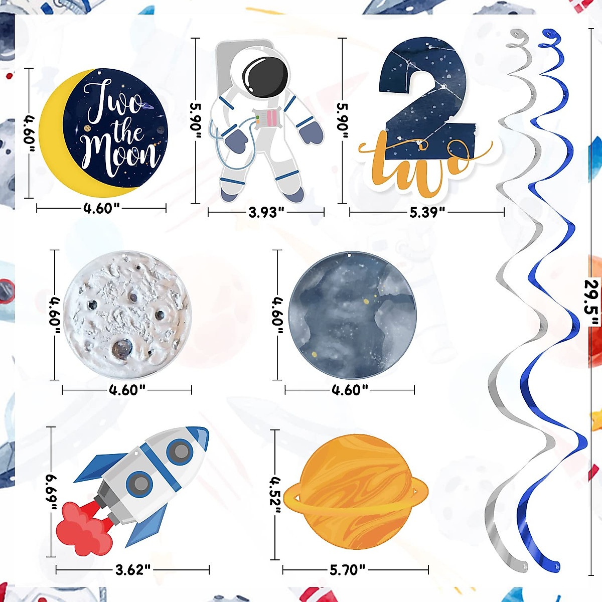 20Pcs Space 2nd Birthday Hanging Swirl Decorations,Two The Moon Second Birthday Party Hanging Decor for Kids Boy Baby Shower,to The Moon Birthday Decor,2 Year Old Outer Space Party Supplies