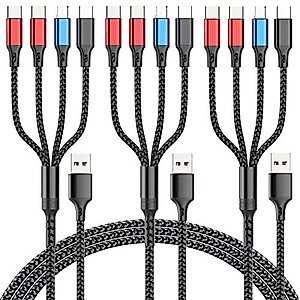 murnowy 3Pack 5FT Multi USB Charging Cable 3A, Nylon Braided Universal 4 in 1 iPhone Charger Cord with Lightning/Type C/Micro Connectors Charge Multiple Devices at Once, for Cell Phones Tablets
