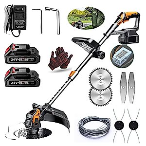 Electric Weed Eater Battery Powered Weed Wacker, String Trimmers with Remaining Power Display, Adjustable Machine Head Electric Lawn Edger for Garden and Yard