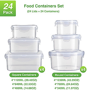 UULID 48 PCS Food Storage Containers with Lids (24 Containers & 24 Lids) Leakproof Reusable BPA Free Food Storage Containers Snap Lid plastic Meal Prep Containers locking Lids