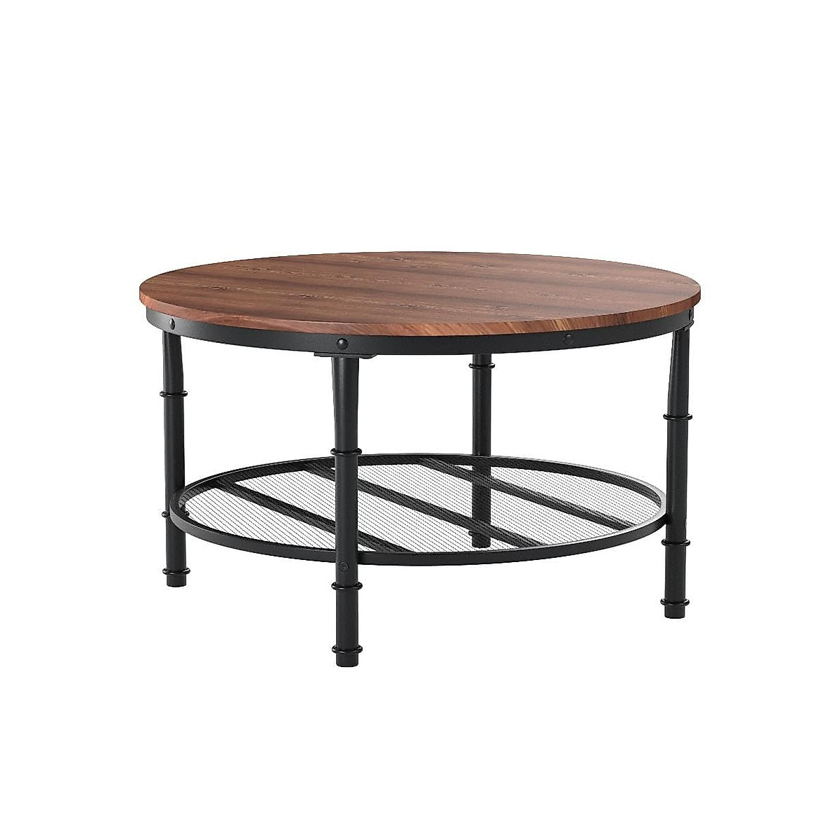 Bonnlo Circle Coffee Table, 31.5" Small Round Coffee Table Industrial Coffee Table Round Farmhouse Coffee Table in 2-Tier, Coffee Table with Storage Wire Coffee Table Lobby Coffee Table, Rustic