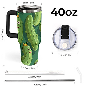 Dill Pickles Insulated Tumbler with Handle Stainless Steel Travel Coffee Mug with Lid And Straw 40oz