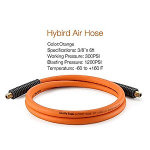 Giraffe Tools Hybrid Lead-in Air Hose, 3/8 inch x 6 ft, 1/4 in. MNPT Fittings, 300 PSI Heavy Duty, Lightweight Air Compressor Hose Short