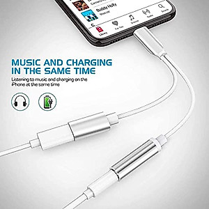 Headphone Adapter for iPhone [Apple MFi Certified], 2 in 1 Lightning to 3.5mm AUX Audio + Charger Splitter Adapter Dongle for iPhone Accessories Compatible with iPhone 14/13/12/11/XS/XR/X/8/7