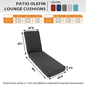 Sundale Outdoor Olefin Chaise Lounge Cushion Set of 2, Water-Resistant Patio Lounge Chair Cushion, Thick Lounger Pad with 8 Straps Medium Gray, 80 x 26 x 4 Inches
