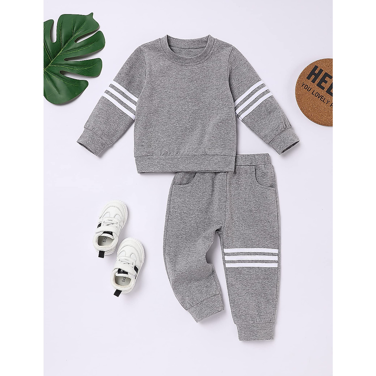 oklady Toddler Boy Clothes Stripe Long Sleeve T-Shirt Tops Sweatsuit Pants Sets Fall Winter Baby Boy Clothes 3T 4T