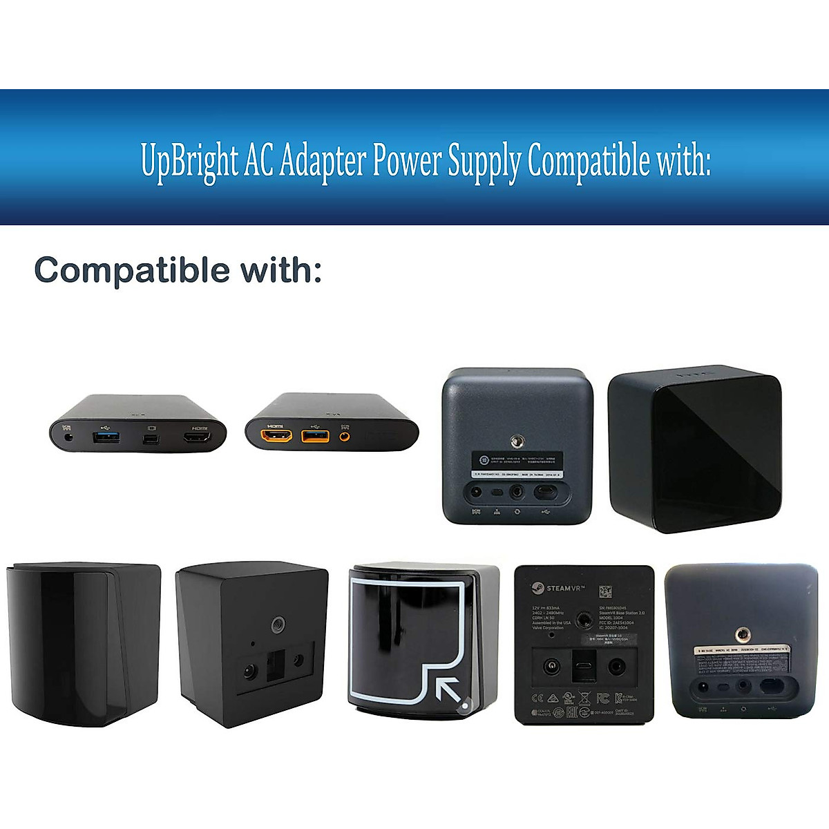 UpBright 12V AC/DC Adapter Compatible with HTC Vive VR Base Station Link Box VIVE-VR-B TC NE30W-US TCNE30W US 79H00142-00M 2PU6100 TC NE18W-CN TCNE18W 79H00141-03M 12VDC 1.5A 2.5A Power Supply Charger