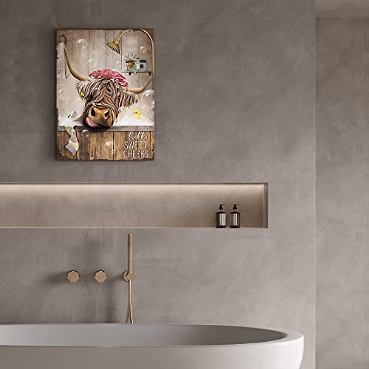 Highland Cow Bathroom Decor Wall Art Farmhouse Cow Bathroom Picture Wall Decor Funny Cattle Painting Framed Modern Artwork for Bathroom Toilets Decor 12x16 inch