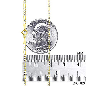 Nuragold 10k Yellow Gold 2mm Figaro Chain Link Diamond Cut Pave Two Tone Pendant Necklace, Womens Mens Jewelry 16" 18" 20" 22" 24"