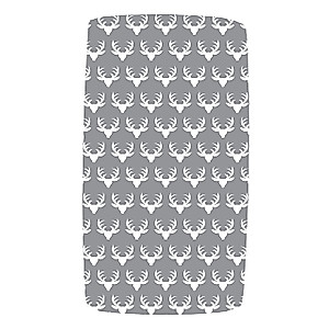 Dear Baby Gear Deluxe Crib Sheet Cotton Polyester Baby Crib Sheets, Soft Machine-Washable Crib Mattress Sheet - White Antler on Gray Print, 52"x28"x10"