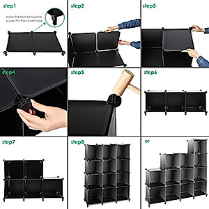 TomCare Cube Storage Organizer 12-Cube Closet Organizer and Storage Shelves Bookshelf Cubes Organizer Plastic Book Shelf Bookcase DIY Square Closet Cabinet Shelves for Bedroom Office, Black