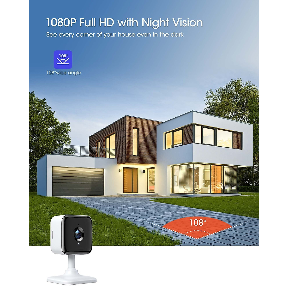 Xbro Security Camera/Baby Monitor, 1080P HD Indoor Camera Includes Night Vision, Motion &Sound Detection, 2-Way Audio, Cloud & SD Card Storage, Compatible with Alexa and Google Assistant