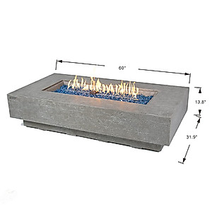 Elementi Plus Riviera Outdoor Table 60 Inches Fire Pit Patio Heater Concrete Firepits Outside Electronic Ignition Backyard Fireplace Cover Fire Glass Included Natural Gas