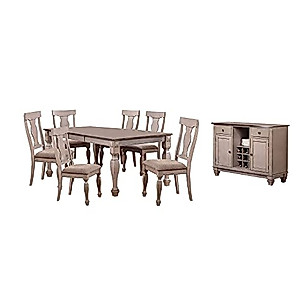 Pilaster Designs Indoor Home Decorative Furniture Joanna 8 Piece Extendable Dining Set, Brown Wood & Polyester (Table, Six Queen Anne Back Chairs & Buffet Server)