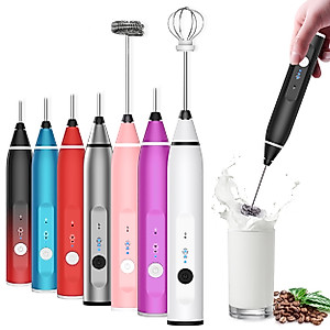 Laposso Milk Frother Rechargeable Handheld Electric Whisk Coffee Frother Mixer with 3 Stainless whisks 3 Speed Adjustable Foam Maker Blender for Coffee Matcha Latte Cappuccino Hot Chocolate