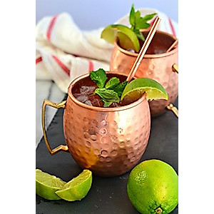 ZERRO Copper Straws Food Safe Solid Copper Mule Drinking Straws( Set of 4) Straight 8.5inch Cleaning Brush Included