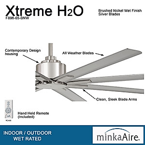 MINKA-AIRE F896-65-BNW Xtreme H2O 65 Inch Outdoor Ceiling Fan with DC Motor, Silver Brushed Nickel Wet Finish