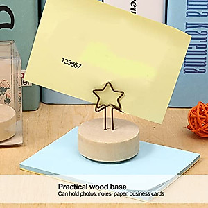 10PCS Number Holder, Wooden Base Place Card Holder, Star Shaped Iron Wire Photo Clip Table Sign Stand Number Holder Table Card Picture Memo Note Photo Picks Clip Stand for Christmas Party Wedding Home